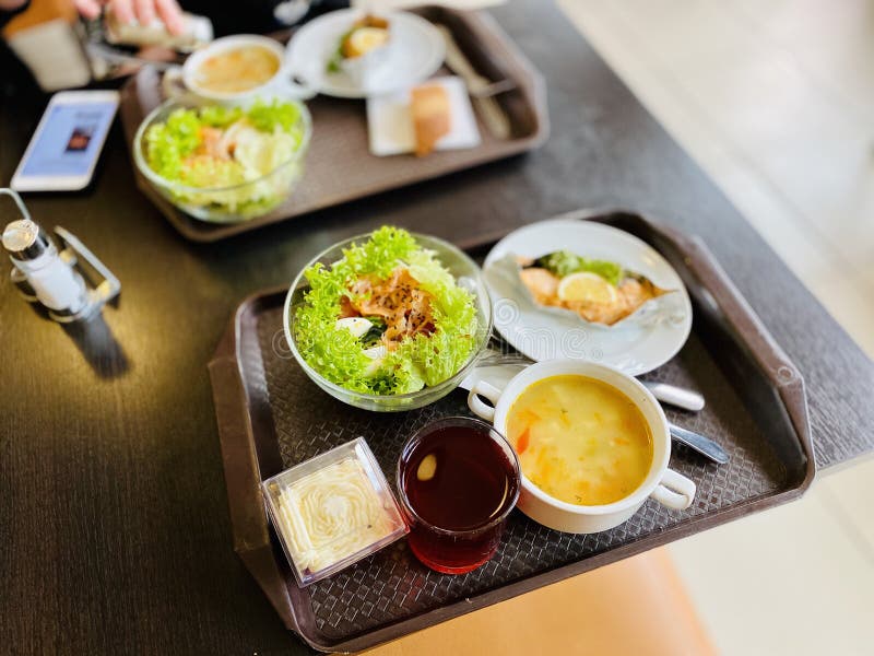 Lunch in a cafe on a tray stock photo. Image of natural - 173650904