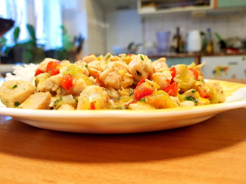 Lunch of chicken and rice stock photo. Image of close - 138288370