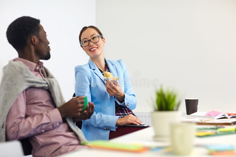 Lunch of colleagues stock photo. Image of hungry, lunchbreak - 89040540