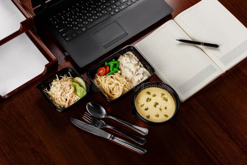 The lunch on the desktop stock photo. Image of morning - 96048184