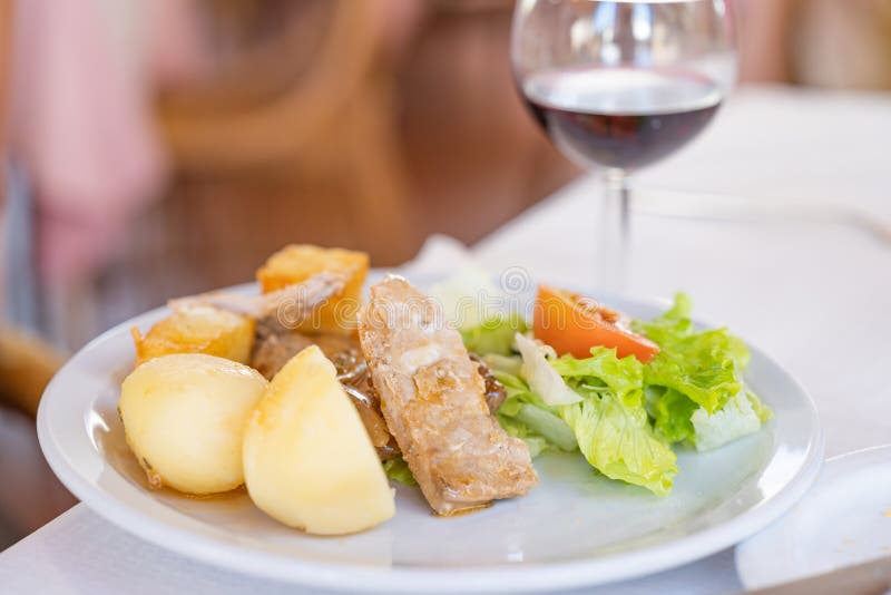 Lunch with a Glass of Wine in Madeira Stock Photo - Image of dinner ...