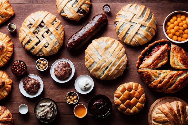 Lunch of Hearty Delicious Meat Pie with Icing Sauces Stock Photo ...