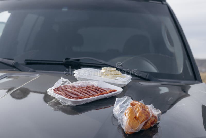 Lunch on the hood of a car stock image. Image of park - 262473031