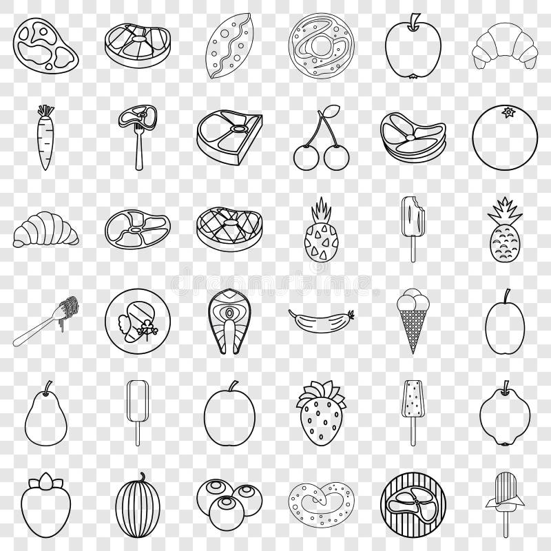 Lunch Icons Set, Outline Style Stock Vector - Illustration of carrot ...