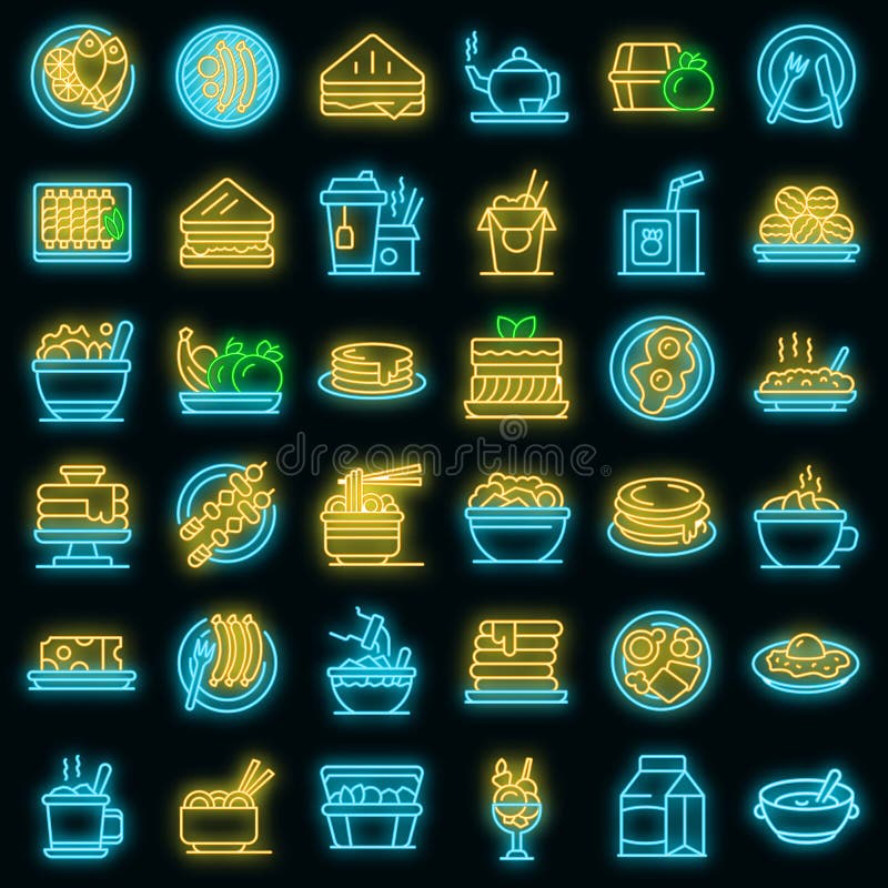 Lunch Icons Set Vector Neon Stock Illustration - Illustration of ...