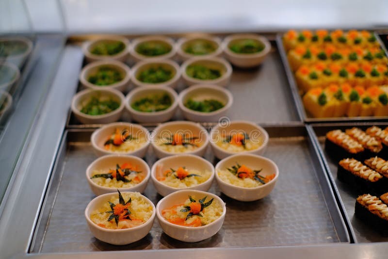 A Lunch with Japanese Buffet Food Stock Photo - Image of green ...