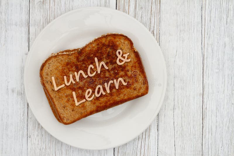 Lunch and Learn Message on a Plate on Wood Table Stock Image - Image of ...