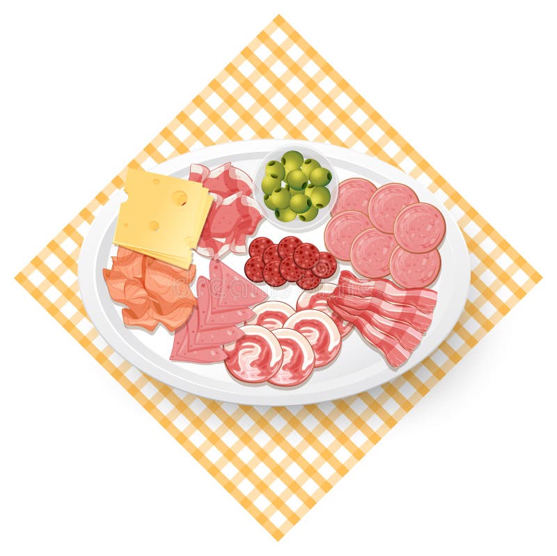 Lunch Meat Set with Different Cold Meats on Platter Stock Vector ...