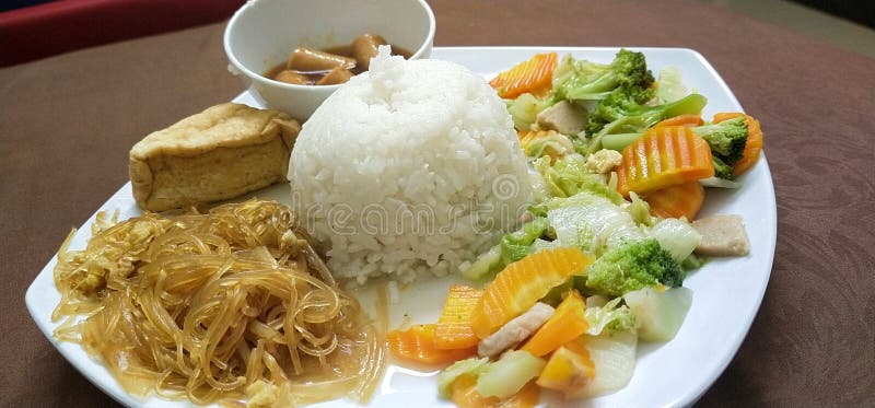 Lunch Menu Vegetarian with Rice and Noodles in Salatiga Central Java ...