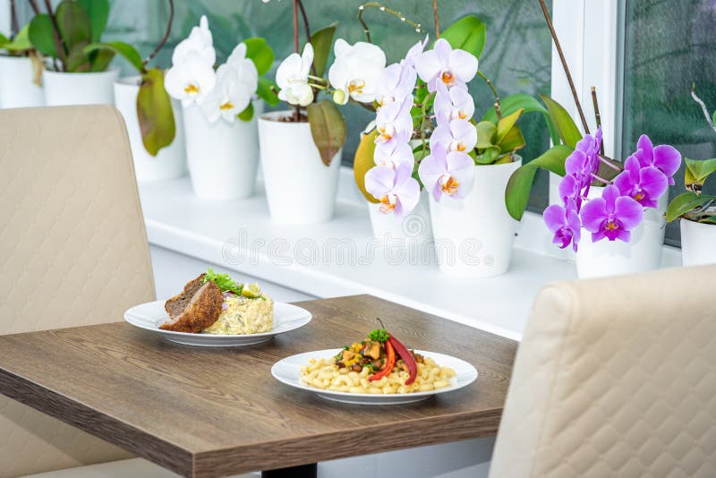 Lunch Menu on a Wooden Dining Table Stock Image - Image of meal ...