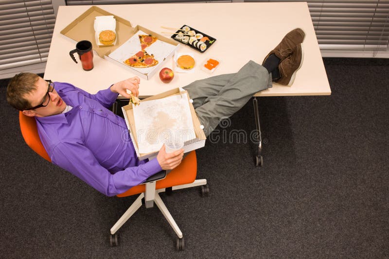 Lunch in Office - Overeating Stock Photo - Image of heartburn, business ...