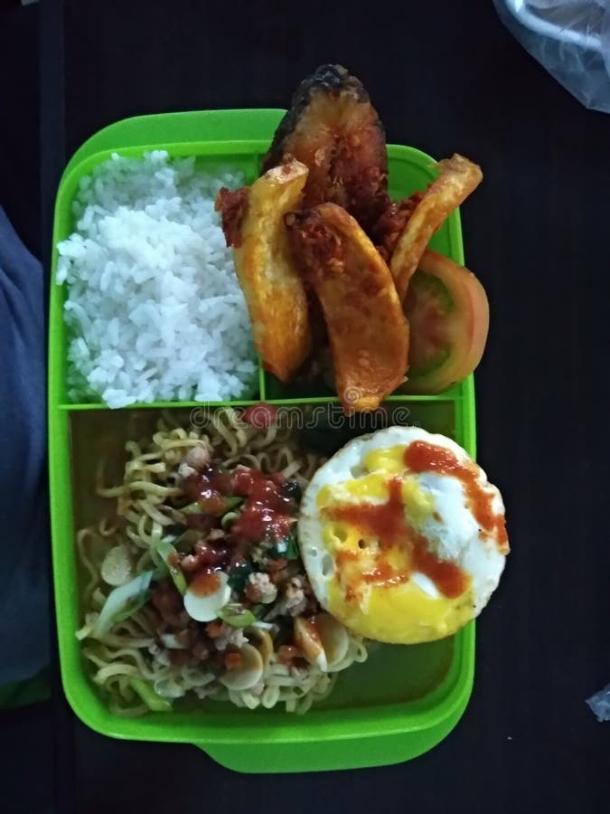 Lunch with Rice Fish Noodles Egg Stock Image - Image of rice, fish ...