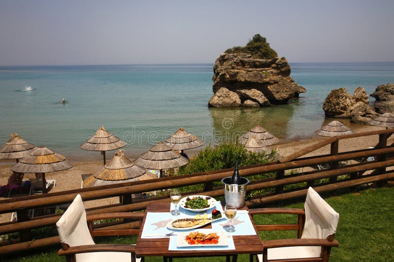 Lunch on a Table for Two at Restaurant Stock Photo - Image of sandy ...