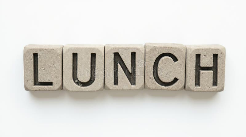 Lunch Text Displayed in Carved Stone Blocks on a White Background Stock ...