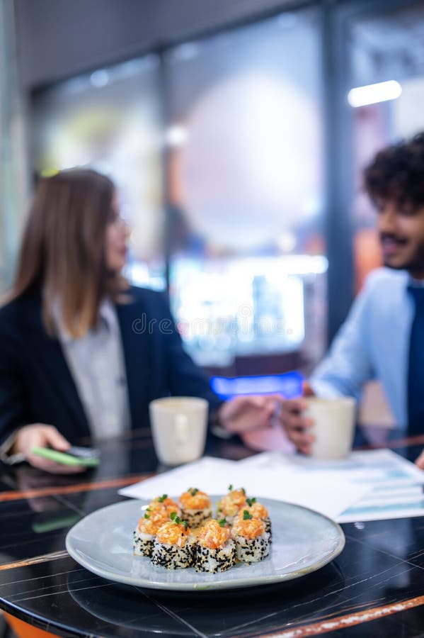 Colleagues Having Lunch and Talking Stock Image - Image of indian ...