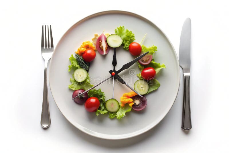 Lunch Time Concept Plate with Clock Face Stock Illustration ...