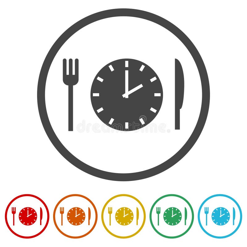 Lunch Time Icon. Set Icons in Color Circle Buttons Stock Vector ...