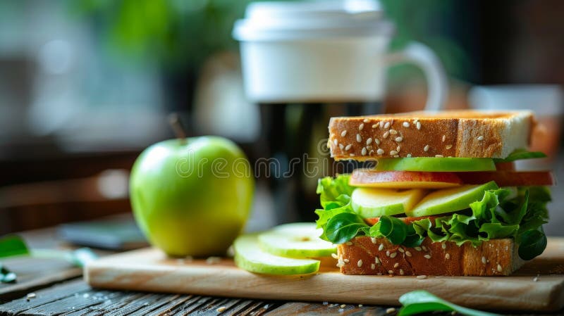 Lunch Time Idea at Work Sandwich and Apple on the Desk Stock Photo ...