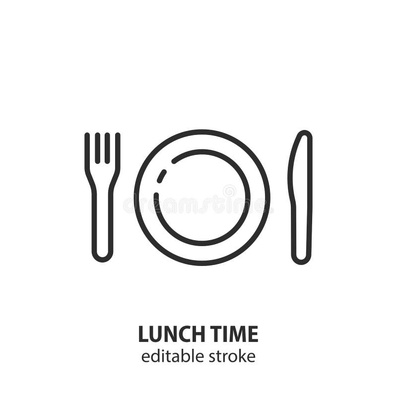 Lunch Time Line Icon. Fork Knife and Plate Vector Symbol Stock Vector ...