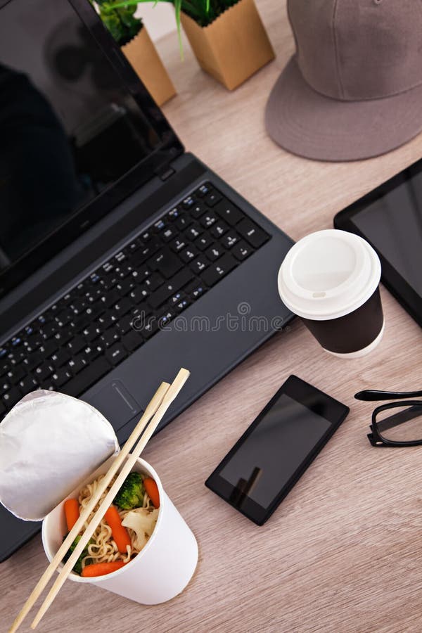 Lunch Time in Office stock photo. Image of digital, morning - 63512020