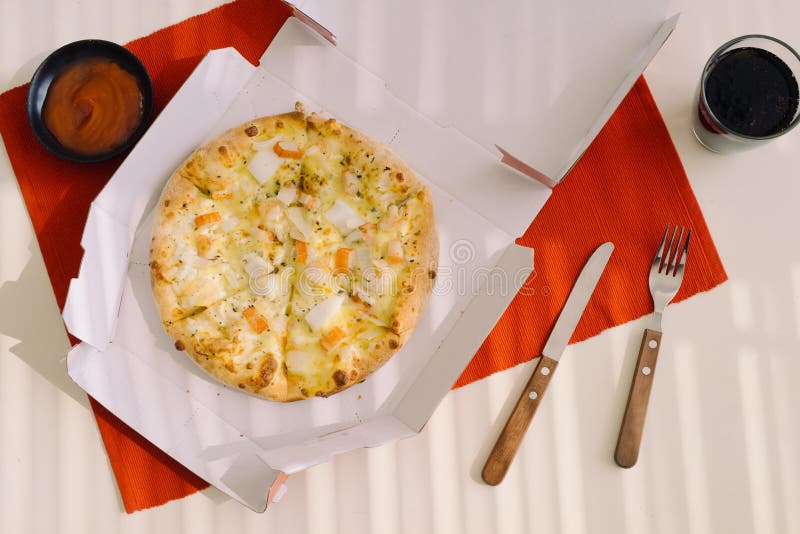 Lunch Time, Pizza in a Open Box on Table Stock Photo - Image of dinner ...