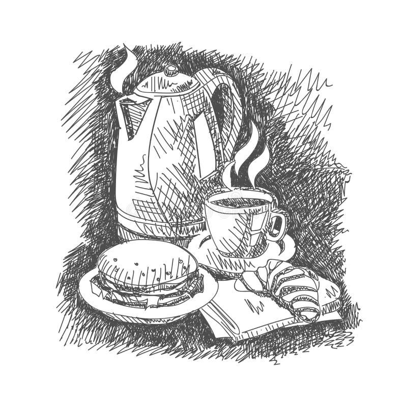 Lunch time sketch stock vector. Illustration of outline - 156526289