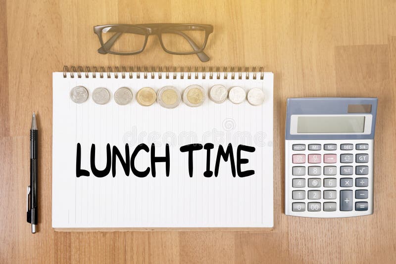 LUNCH TIME Time for Lunch Words ,BUSINESSMAN WORKING and LUNCH T Stock ...