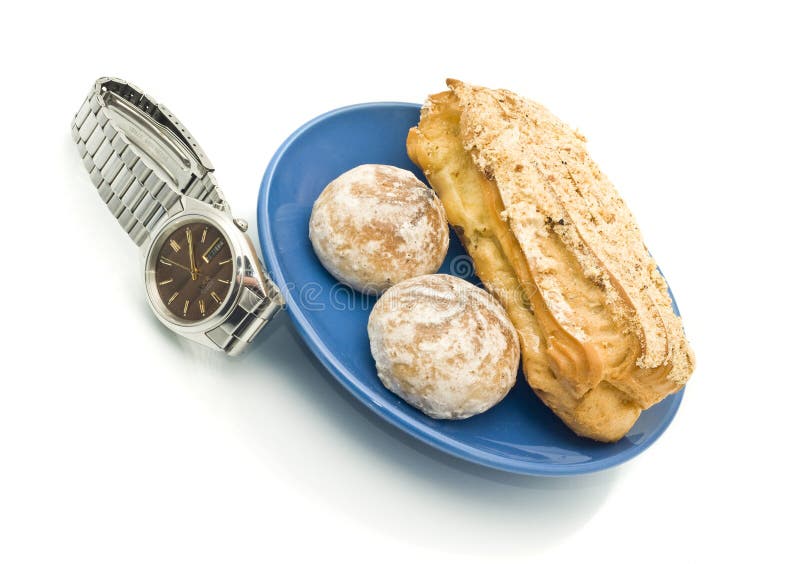 Lunch Time - Watch and Delicious Pastry Stock Photo - Image of taste ...