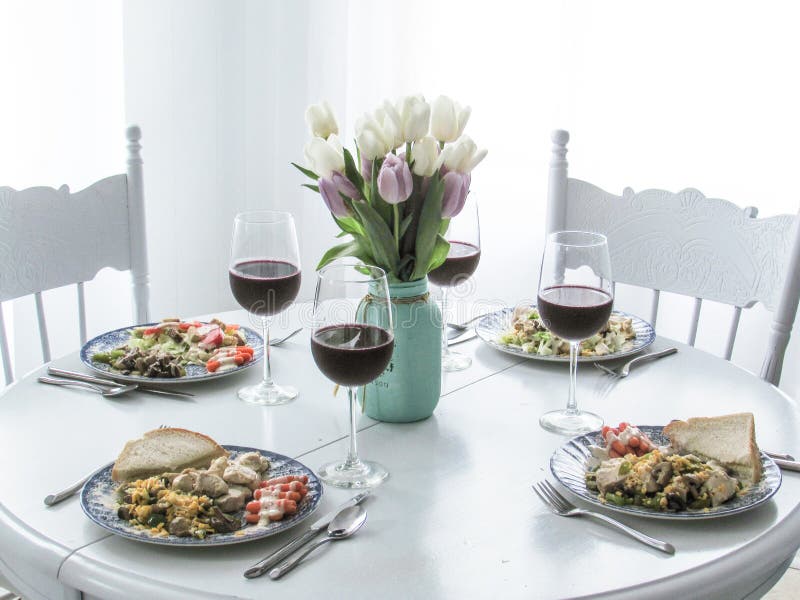 Lunch Time in White Kitchen Stock Photo - Image of table, silverware ...