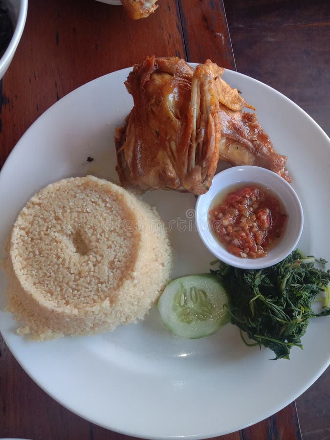 Lunch with Tiwul Rice and Chicken Fries Stock Photo - Image of meat ...