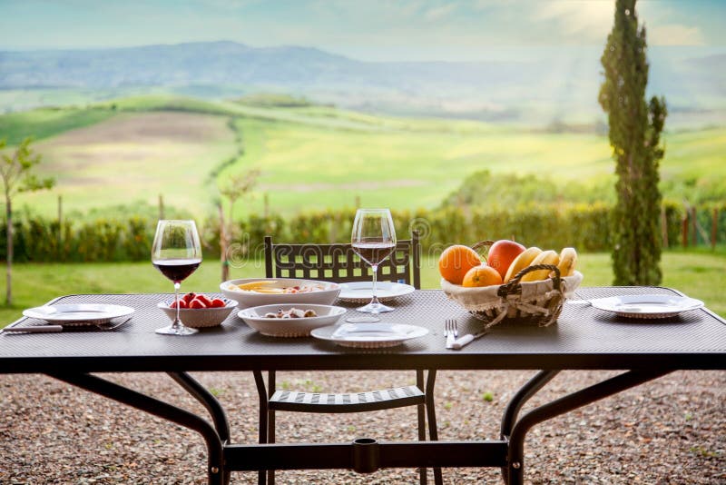 Lunch with a View - Table Against Beautiful Landscape in Tuscany Stock ...