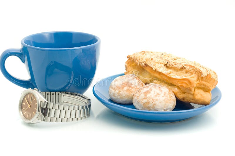 Lunch - Watch, Cup and Pastry Stock Image - Image of dinner, break ...