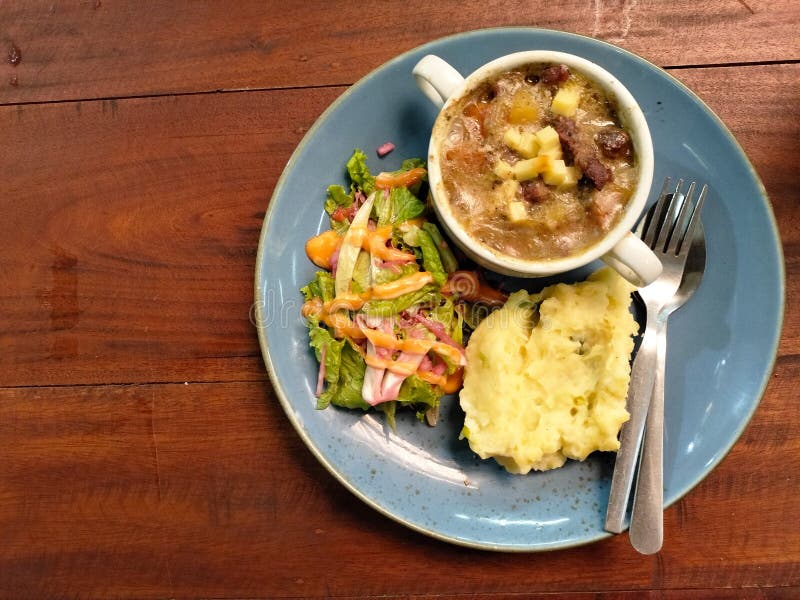 Lunch Western Food Salad Mashed Potato Stock Photo - Image of lunch ...