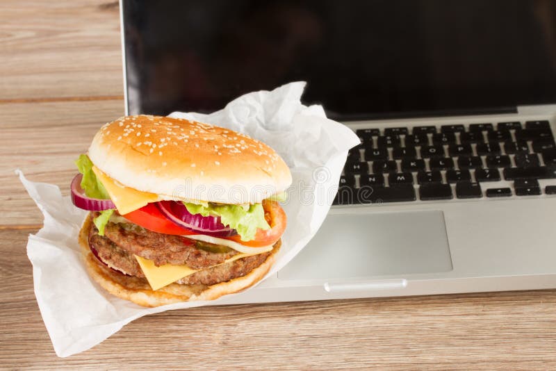 Eating at Work Place Near Laptop Stock Image - Image of drink ...