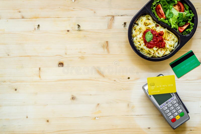 Lunch at Workplace. Delivery Boxes with Meal, Top View Stock Image ...