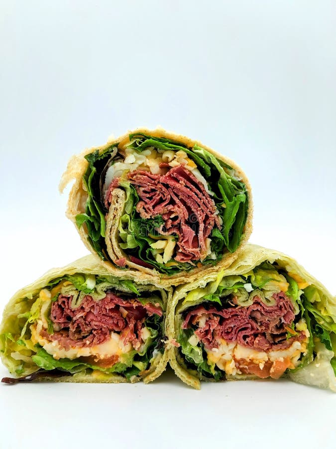 Lunch Wraps with Meat and Vegetables on a White Background Stock Photo ...