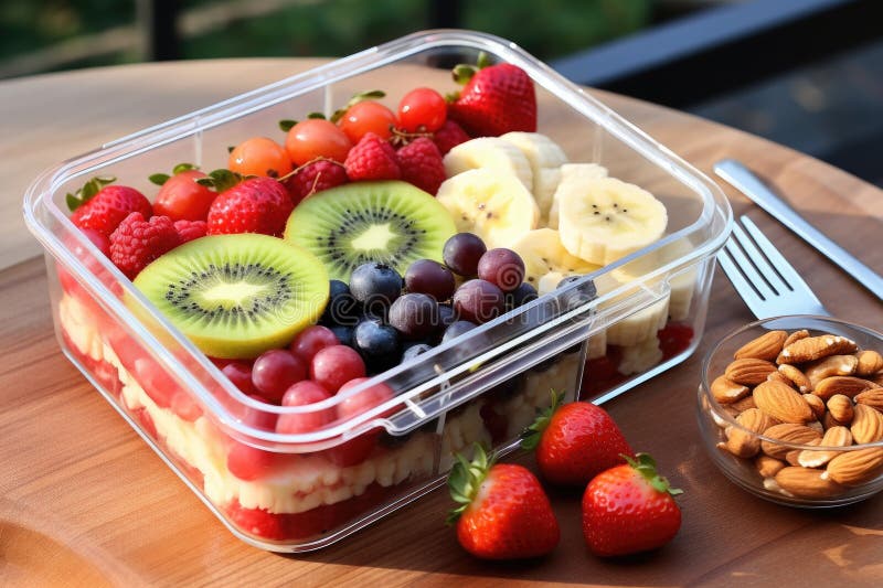 A Lunchbox with Mixed Fruit Salad in a Separate Container Stock Photo ...