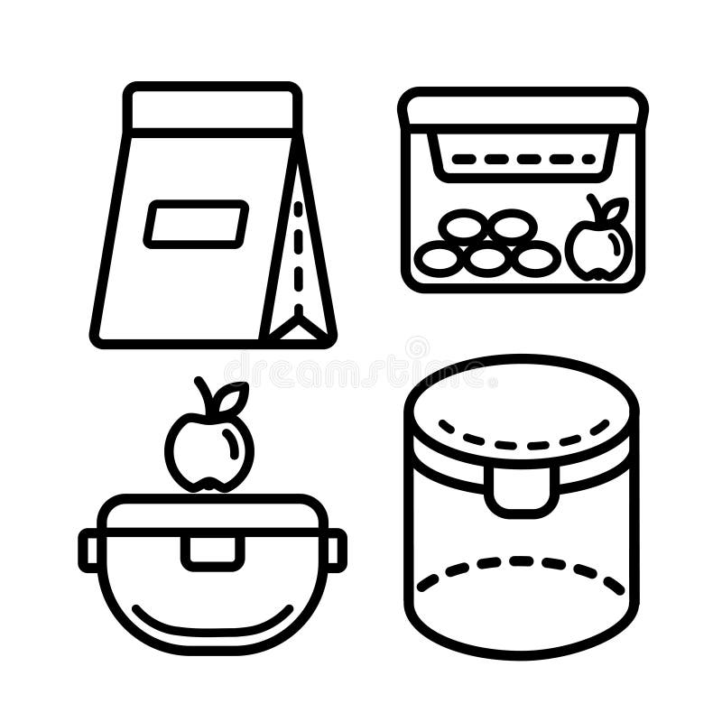 Lunchbox Outline Icon Set 3 Stock Vector - Illustration of graphic ...