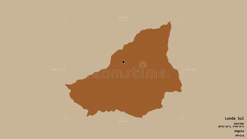 Lunda Sul, Angola. Low-res Satellite. Labelled Points of Cities Stock ...