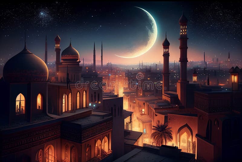 Lune du croissant ramadan illustration stock. Illustration du bleu ...