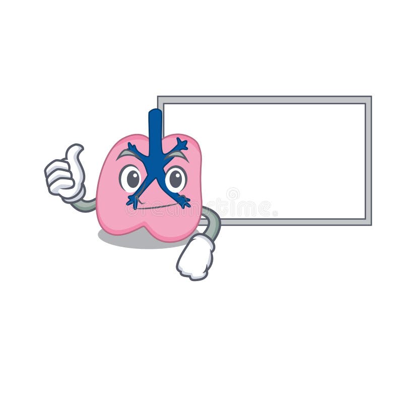 Lung Cartoon Design with Thumbs Up Finger Bring a White Board Stock ...