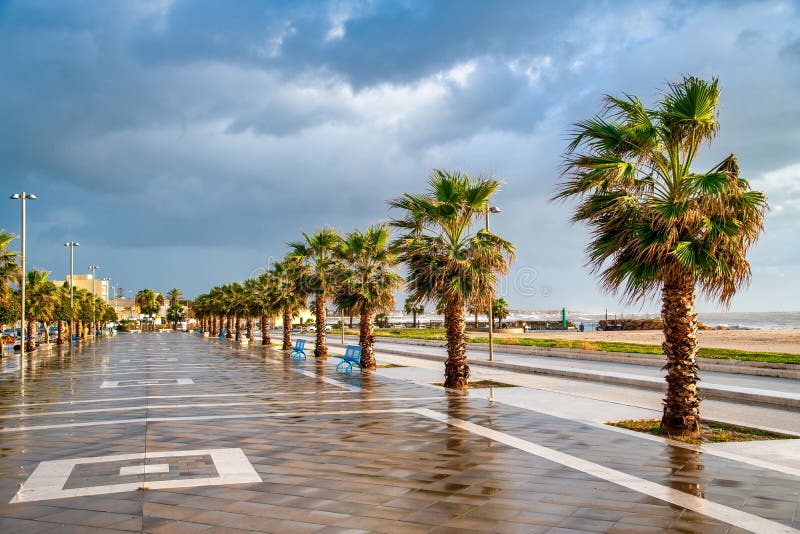 Lungomare of Mazara Del Vallo at Sunset. Boulevard Along the Ocean ...