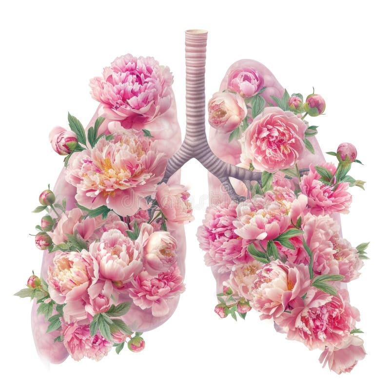 The Lungs are Covered in Pink Flowers, Concept Illustration of Healthy ...