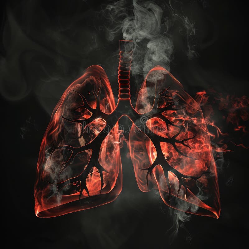 3D Illustration of Human Lungs with Smoke on a Dark Background Stock ...