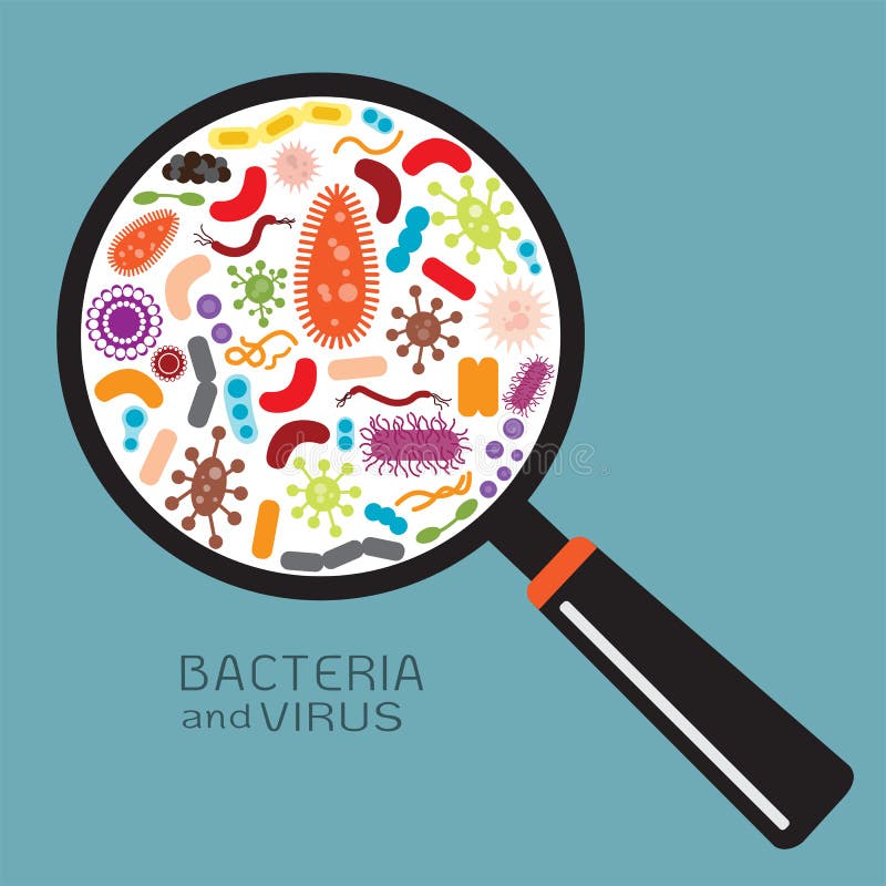Lupa Con Las Bacterias Y El Virus Ilustración del Vector - Ilustración ...