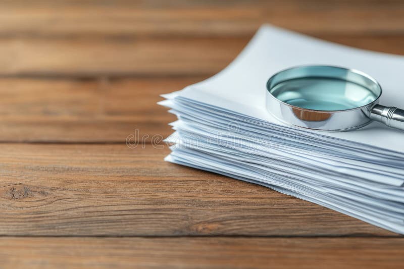 Lupa En La Pila De Documentos En La Mesa Foto de archivo - Imagen de ...