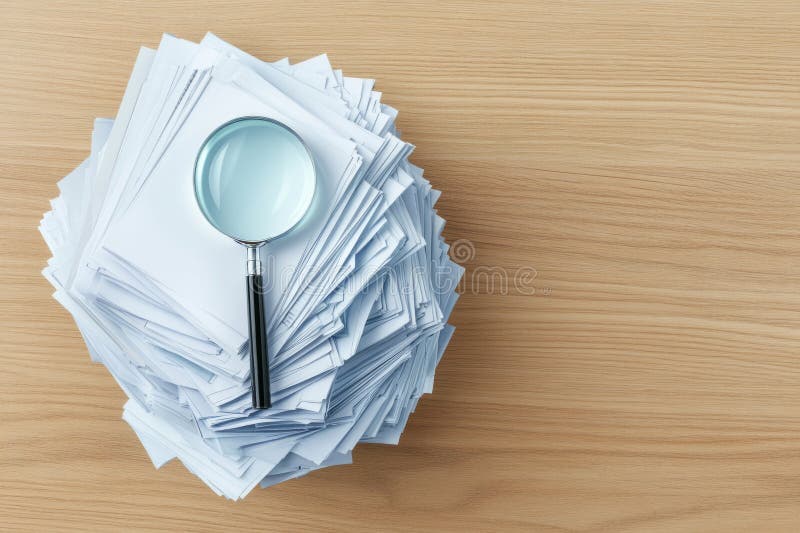 Lupa En La Pila De Documentos En La Mesa Foto de archivo - Imagen de ...