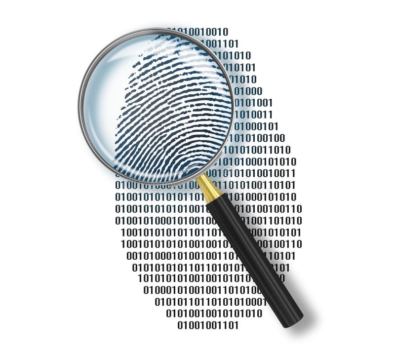 Lupa sobre el finger stock de ilustración. Ilustración de dedo - 43901864