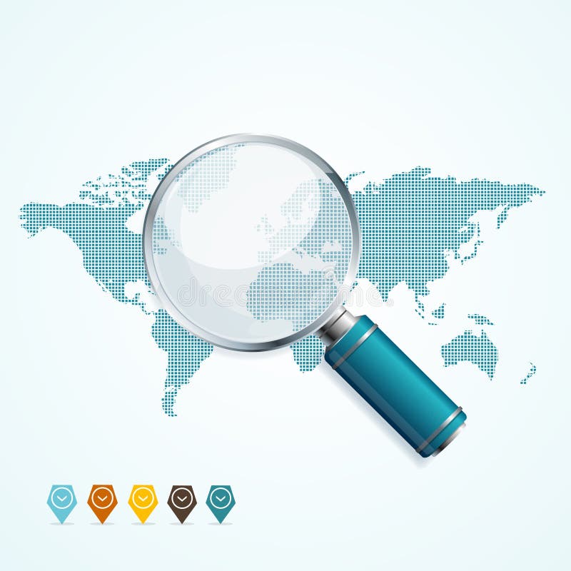 Lupa Y Mapa Del Mundo Vector Ilustración del Vector - Ilustración de ...