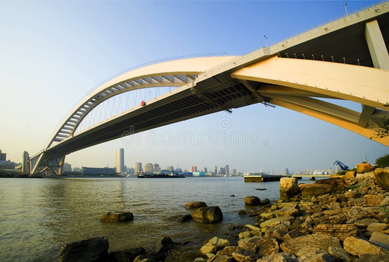 Lupu Bridge stock photo. Image of economic, river, pudong - 17632806
